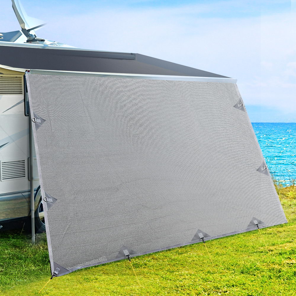 Caravan Privacy Screen 4.9X1.95M End Wall Side Sun Shade, Grey