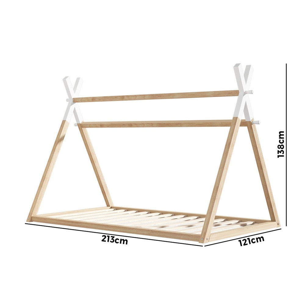 Kids Bed Frame Wooden Timber King Single Teepee House Frame Beds ...