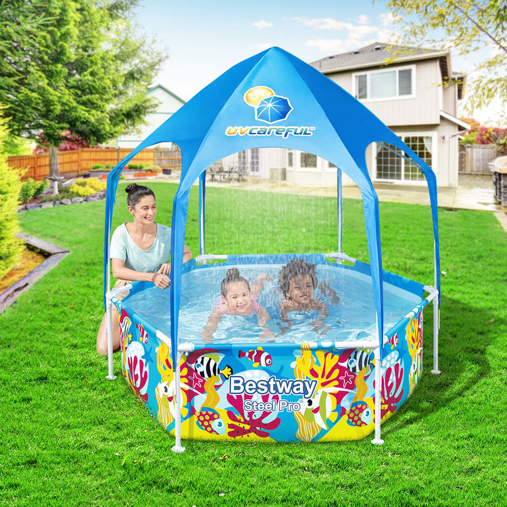 Kids Pool 183X51Cm Steel Frame Swimming Play Pools Canopy 930L ...