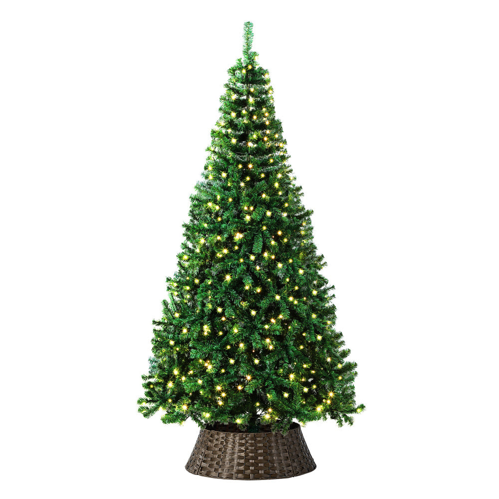LED Christmas Tree 1.8M 6FT 7FT & 8FT with Rattan Skirt Warm Light Gre
