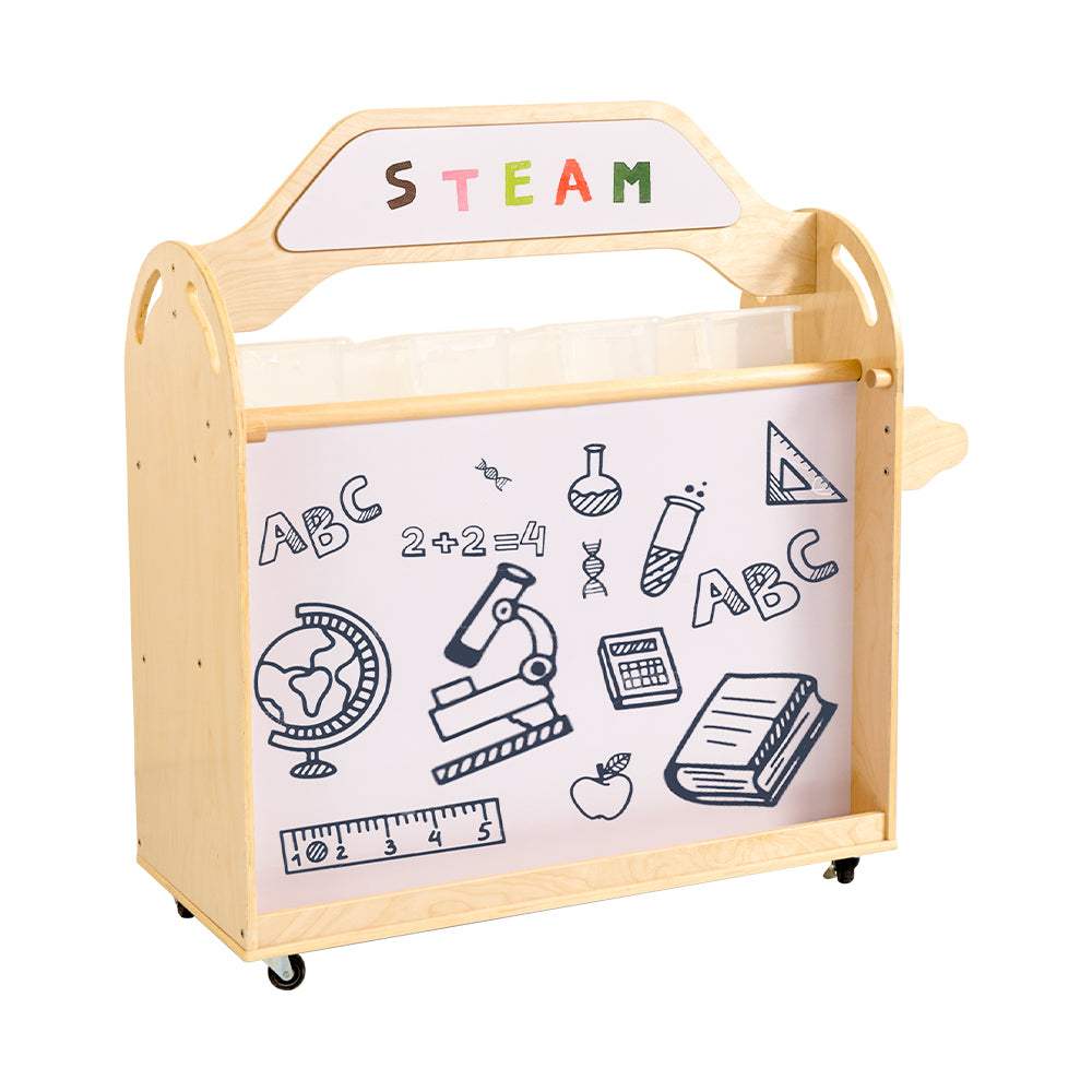 STEAM Trolley 3-in-1 Mobile Shelf Cabinet With 9 Storage Boxes ...