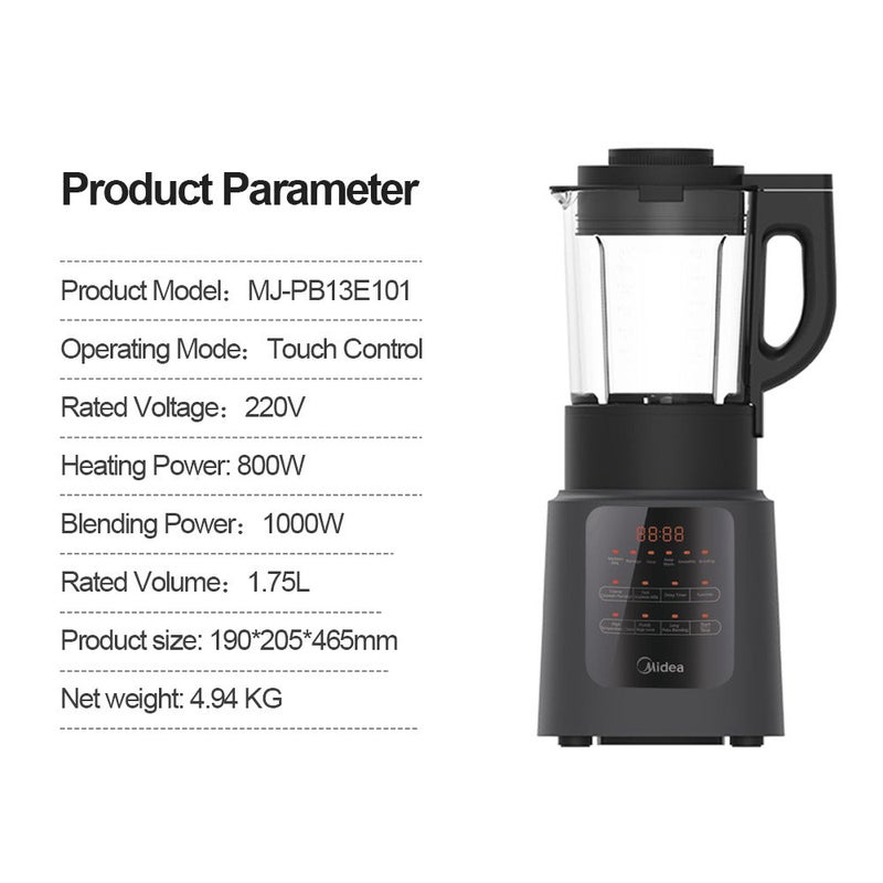 Midea High Speed Blender Automatic Heating Smart Touch Control Panel ...