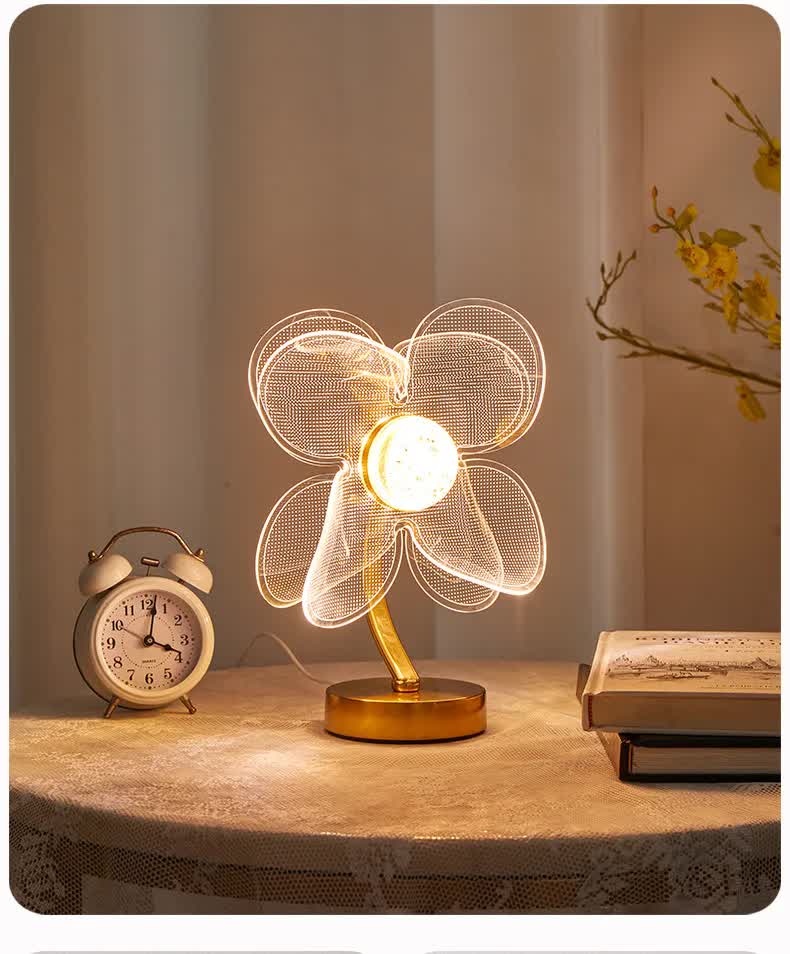 Four Leaf Clover Shape Luxury Acrylic Table Lamp - Modern USB Powered