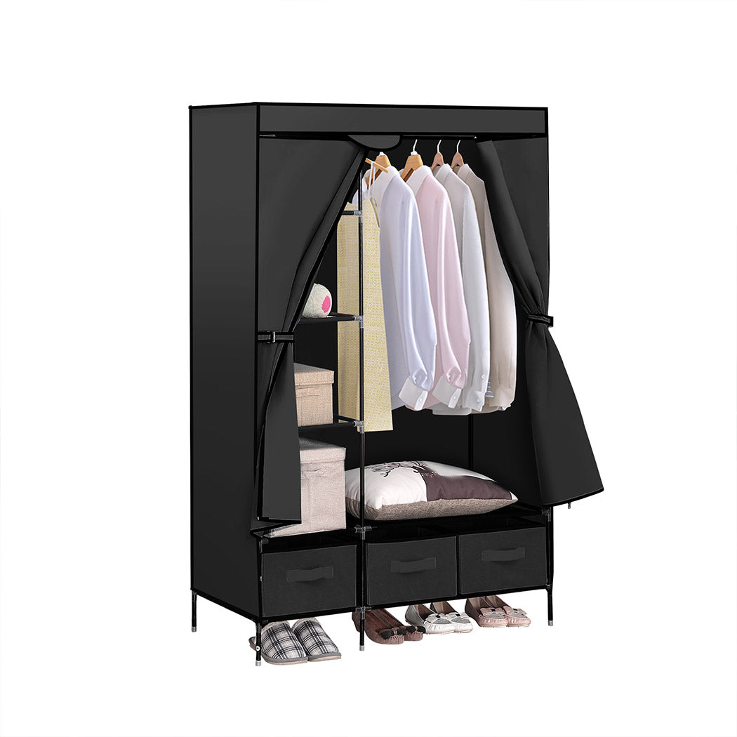 Portable Wardrobe with 3 Drawer Black | Melbourne Home & Living