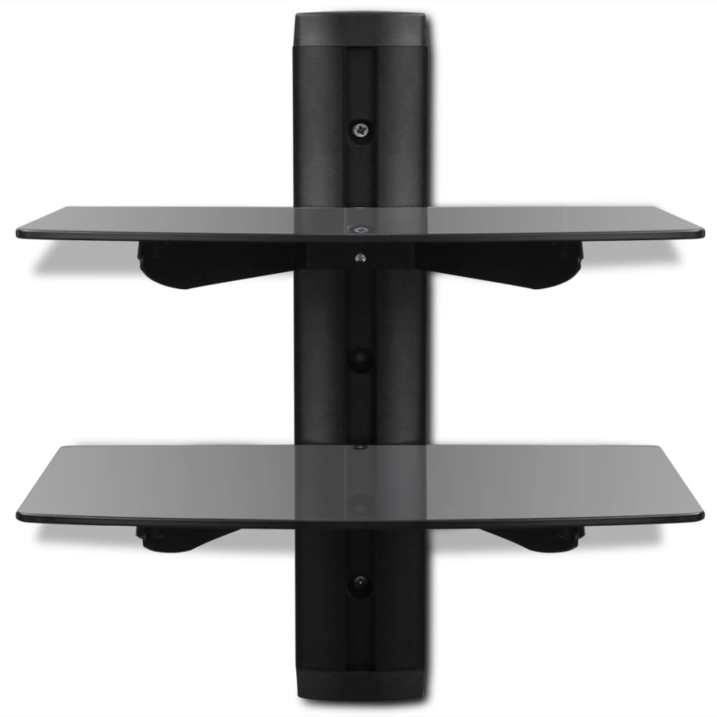 2-tier Wall Mounted Glass DVD Shelf Black