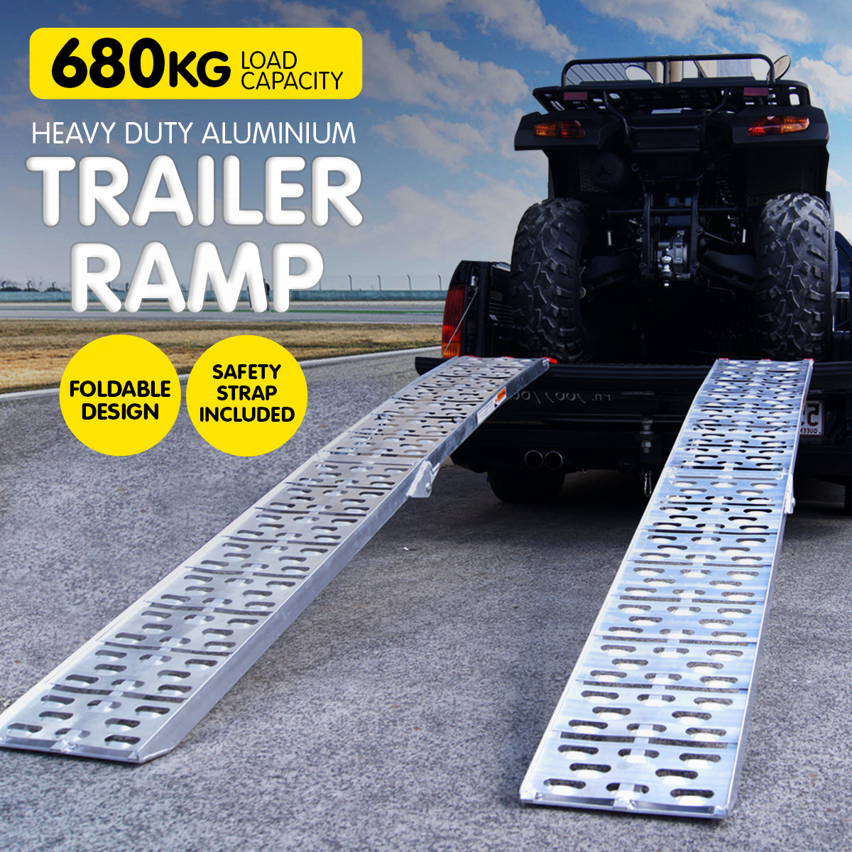 2 X Aluminium Folding Loading Ramps Atv Motorbike