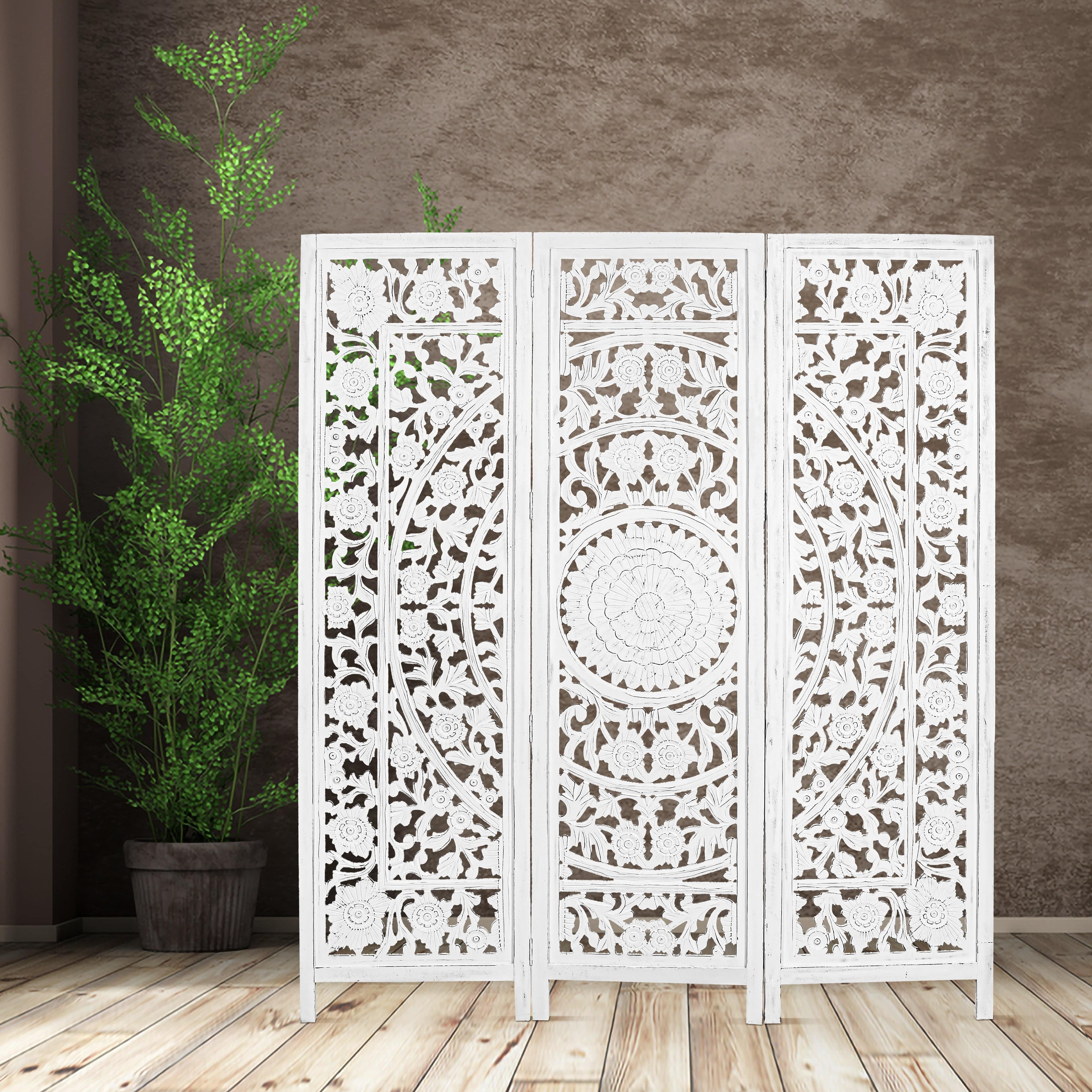 3 Panel Room Divider Screen Privacy Shoji Timber Wood Stand - White